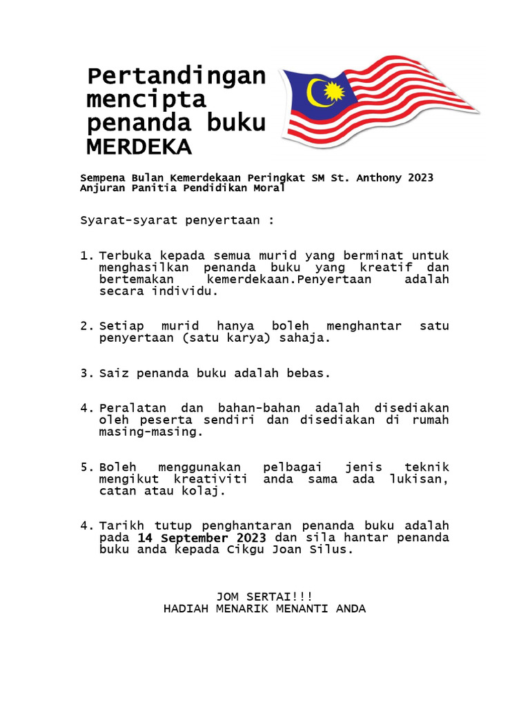Pertandingan Penanda Buku Merdeka 2023 | PDF