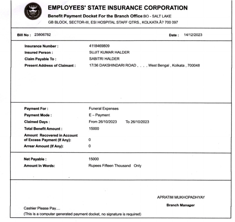Esic Payment Acknowledgement | PDF
