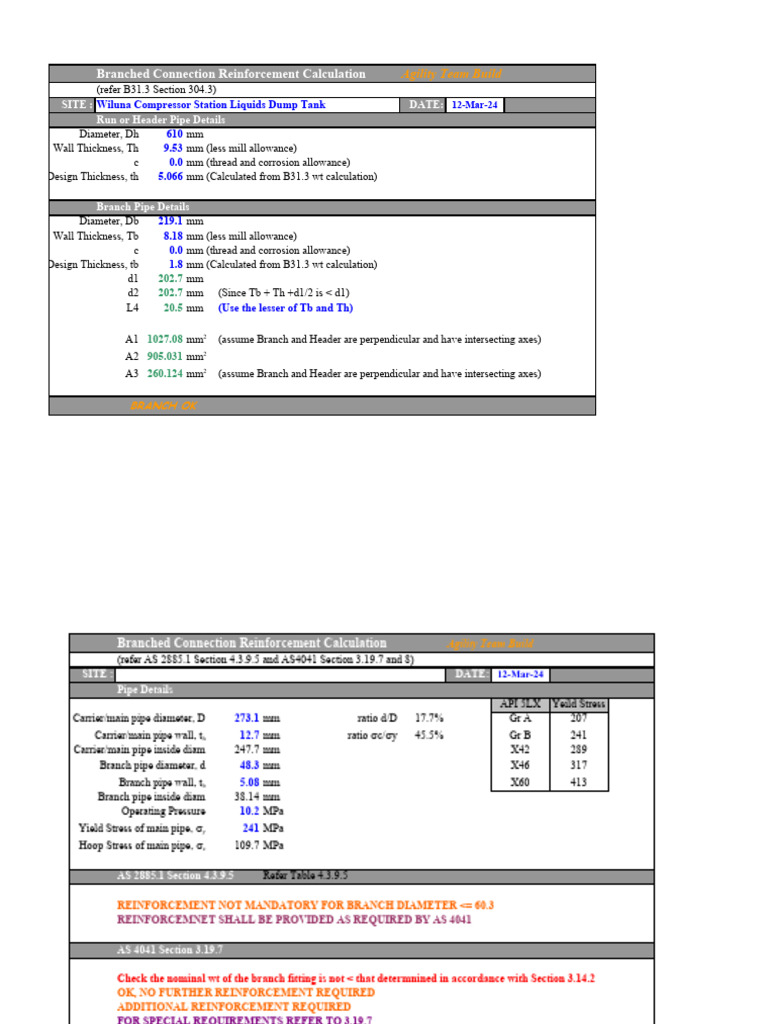 Branch Reinforcement Calc | PDF | Pipe (Fluid Conveyance ...