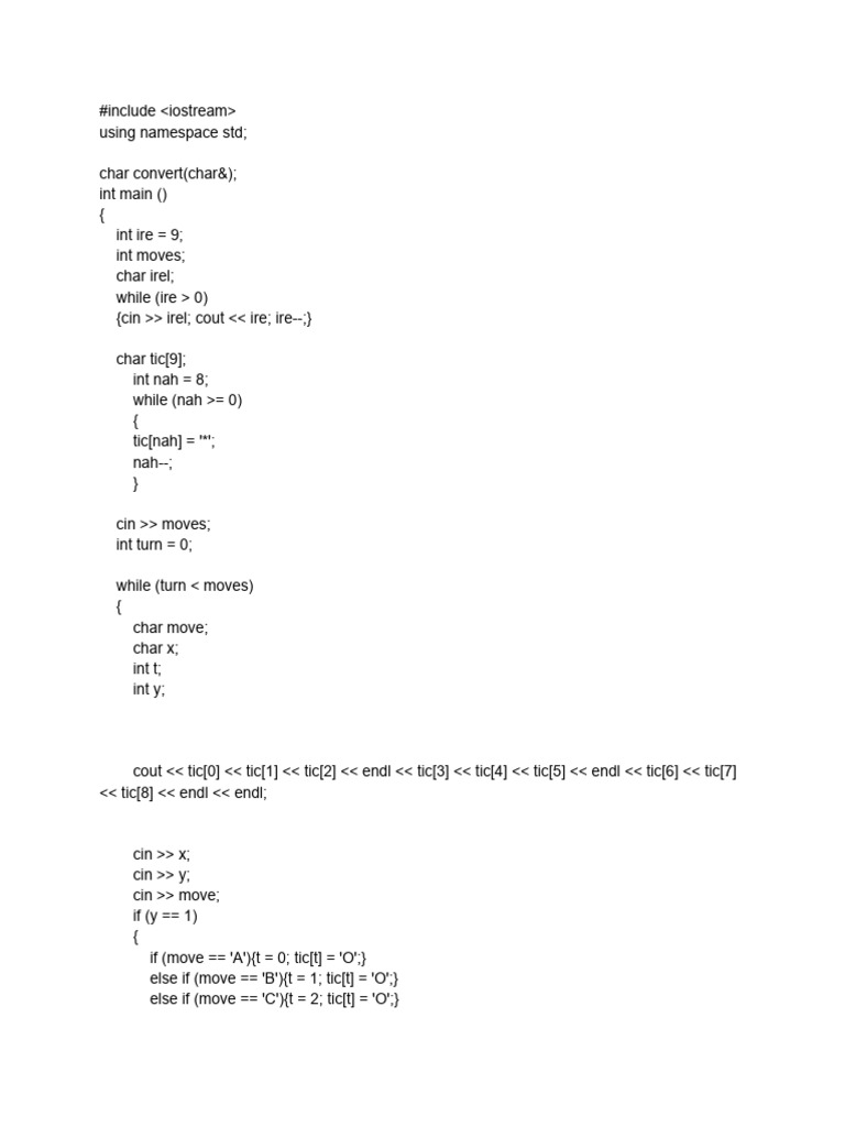 Tic Tac Toe | PDF | Computer Programming | C++