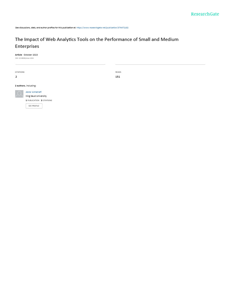 The Impact of Web Analytics Tools On The Performance of Small and Medium Enterprises | PDF ...