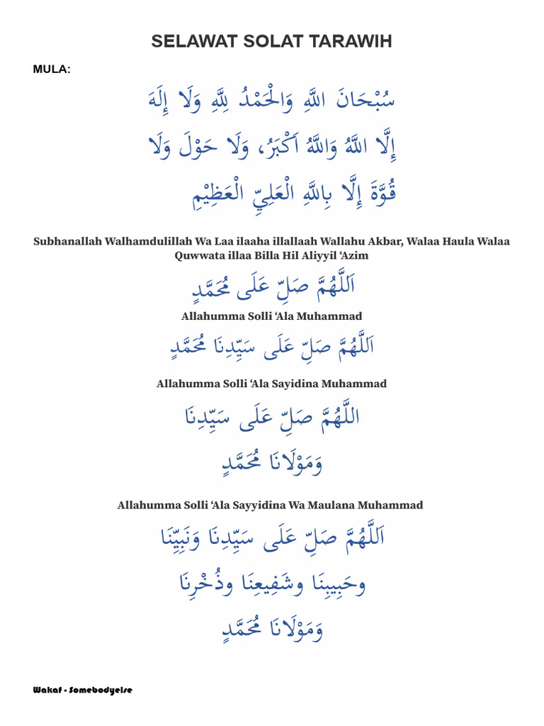 Selawat Ringkas Solat Tarawih | PDF