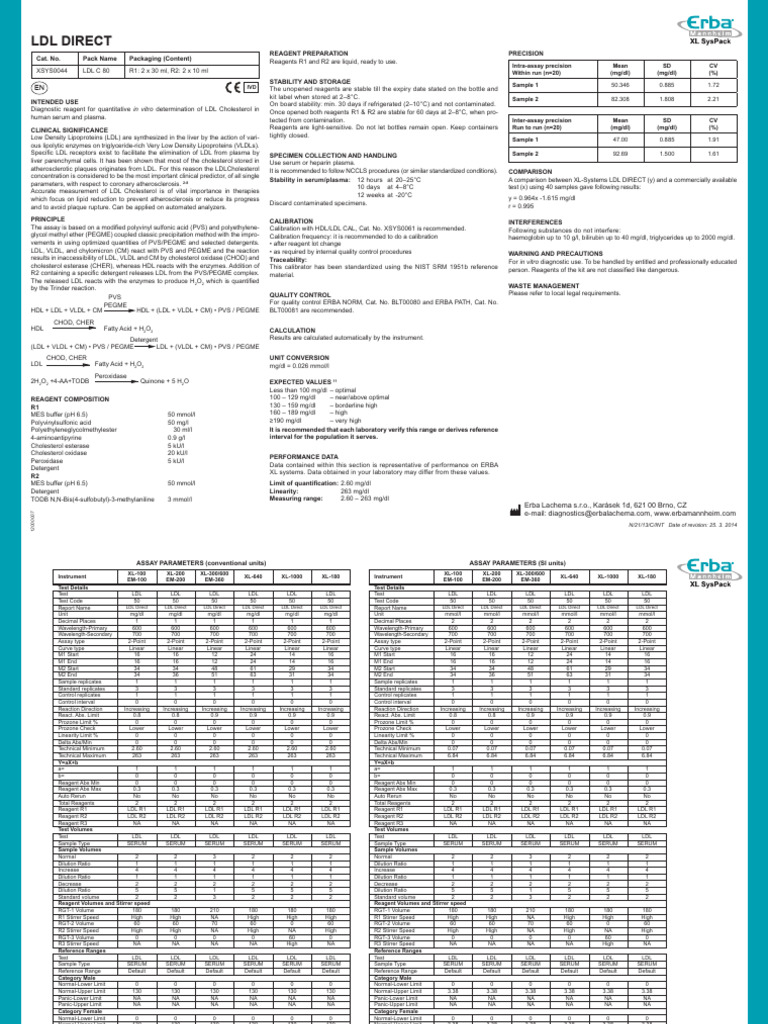 LDL Package Insert | PDF | Cholesterol | High Density Lipoprotein