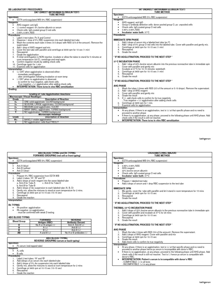 STEPS IN BB DAT IAT ABO RH | PDF | Anatomy | Tissue (Biology)
