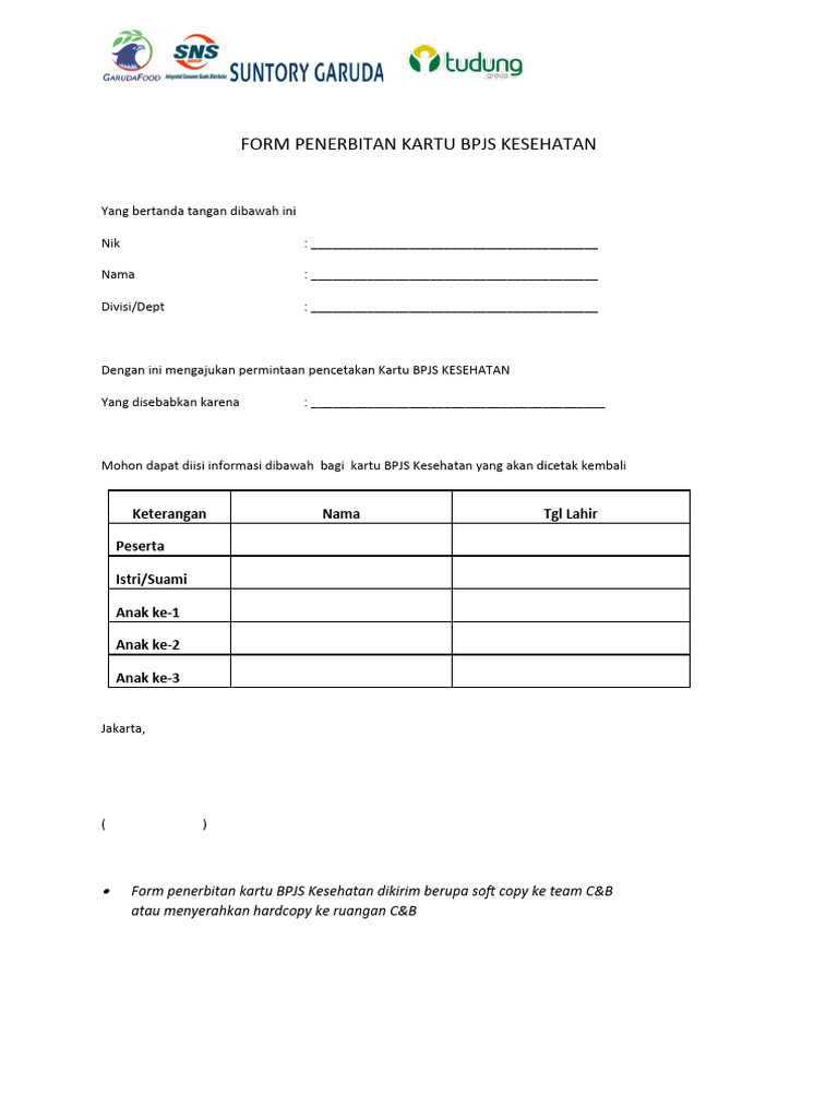 Form Penerbitan Kartu BPJS Kesehatan | PDF