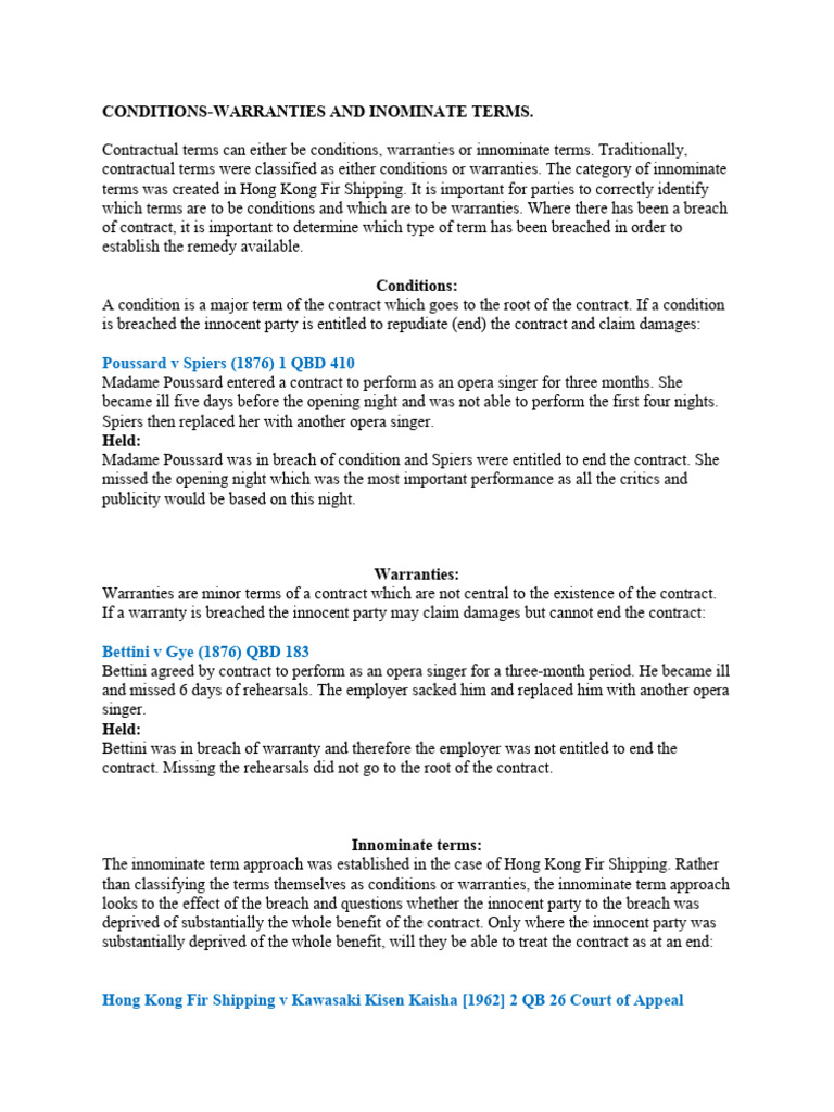 Conditions Warranties and Inominate Terms | PDF | Justice | Crime ...