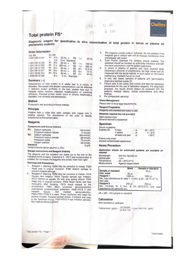 TProteinAlbumin Package Inserts | PDF