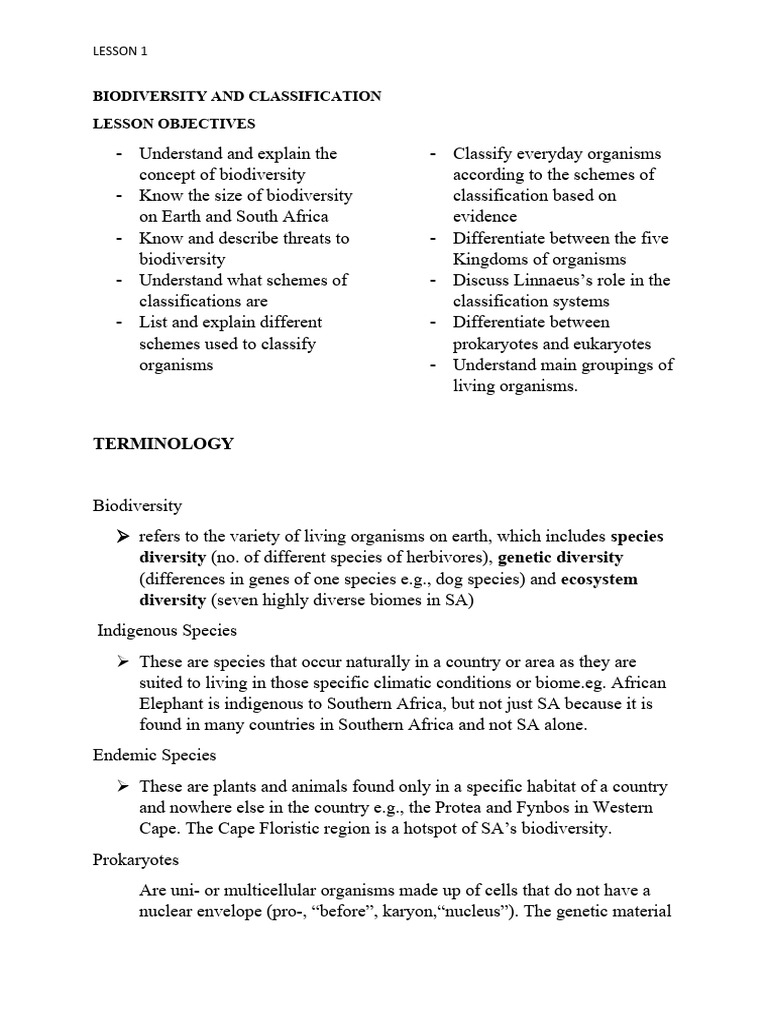 Biodiversity and Classification Intro | PDF