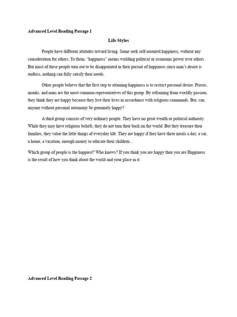 Advanced Level Reading Passage | PDF | Happiness | Crimes