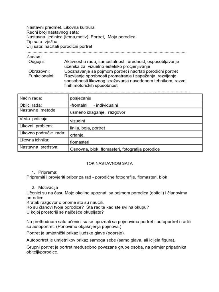 Priprema Portret, Moja Porodica | PDF