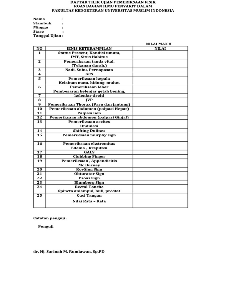 Daftar Tilik Ujian Pemeriksaan Fisik | PDF