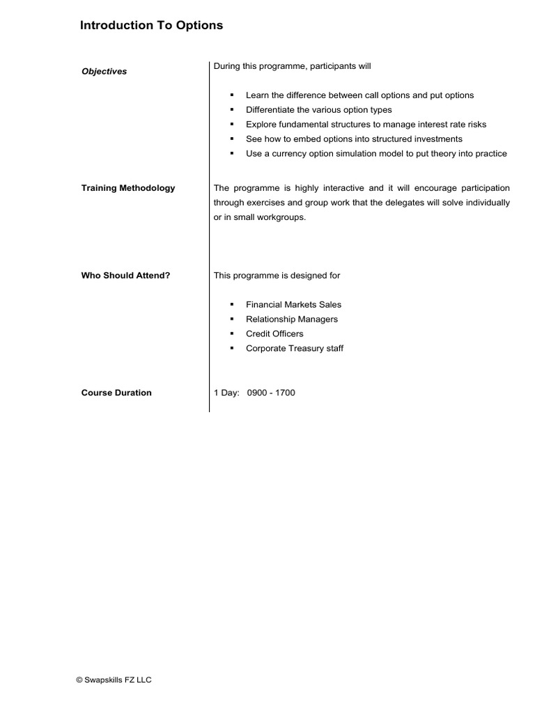 Introduction To Options | PDF | Option (Finance) | Swap (Finance)