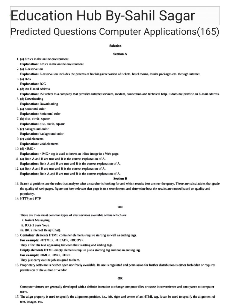 Predicted CA (165) 2024 Questions Solutions by Sahil Sagar | PDF | Html Element | World Wide Web