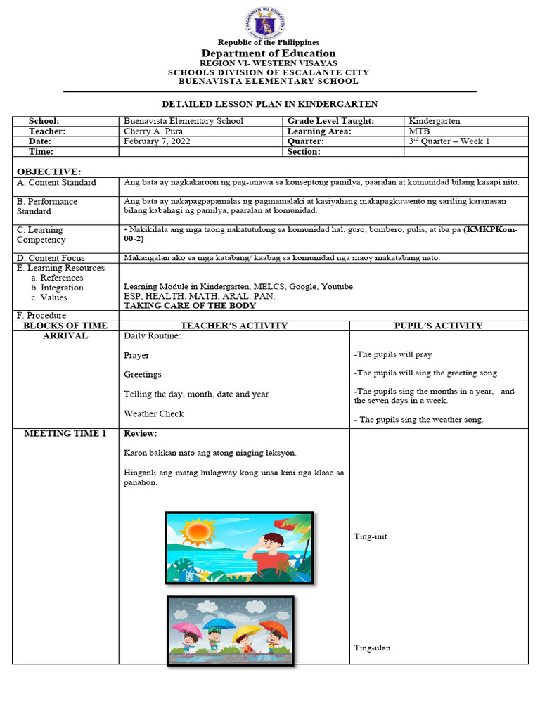 Detailed Lesson Plan in Kindergarten (for Cot) (Autorecovered) | PDF