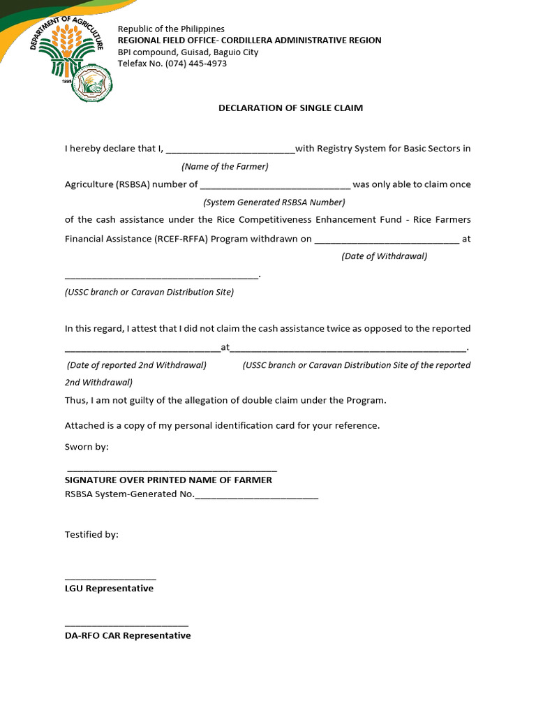 Declaration of Cash Assistance Claims | PDF | Economies