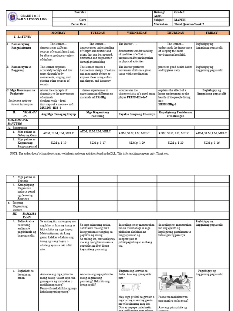 DLL Mapeh Q3 W7 | PDF | Learning | Sound