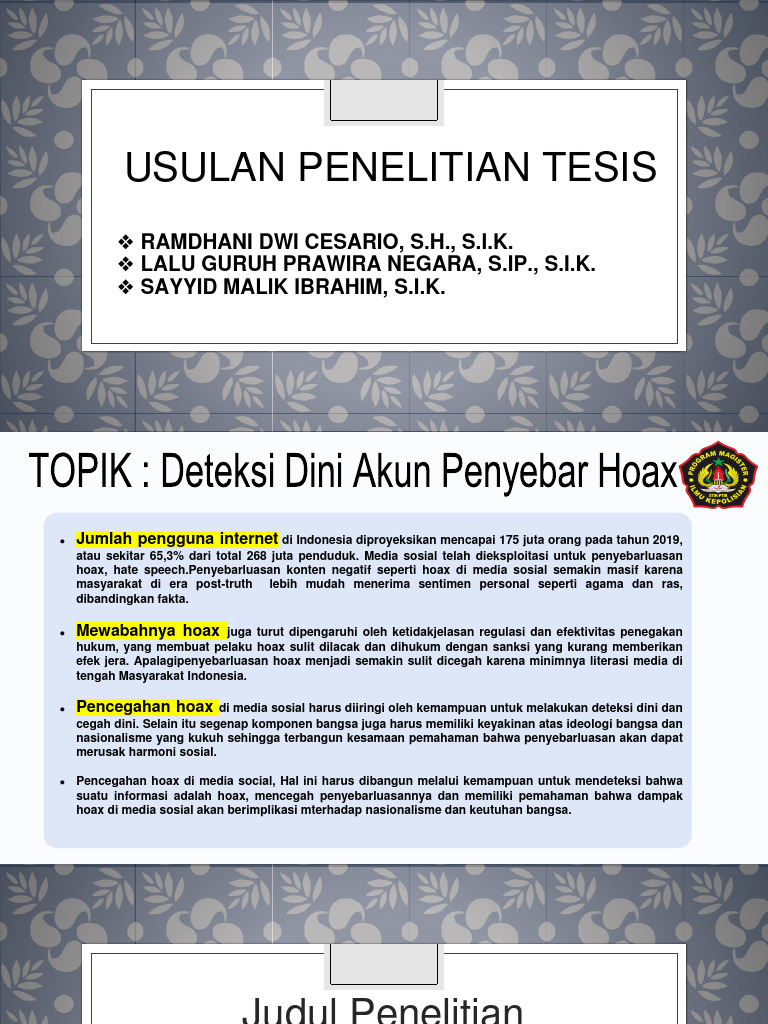 Usulan Penelitian Tesis Deteksi Dini Akun Penyebar Hoax Pdf