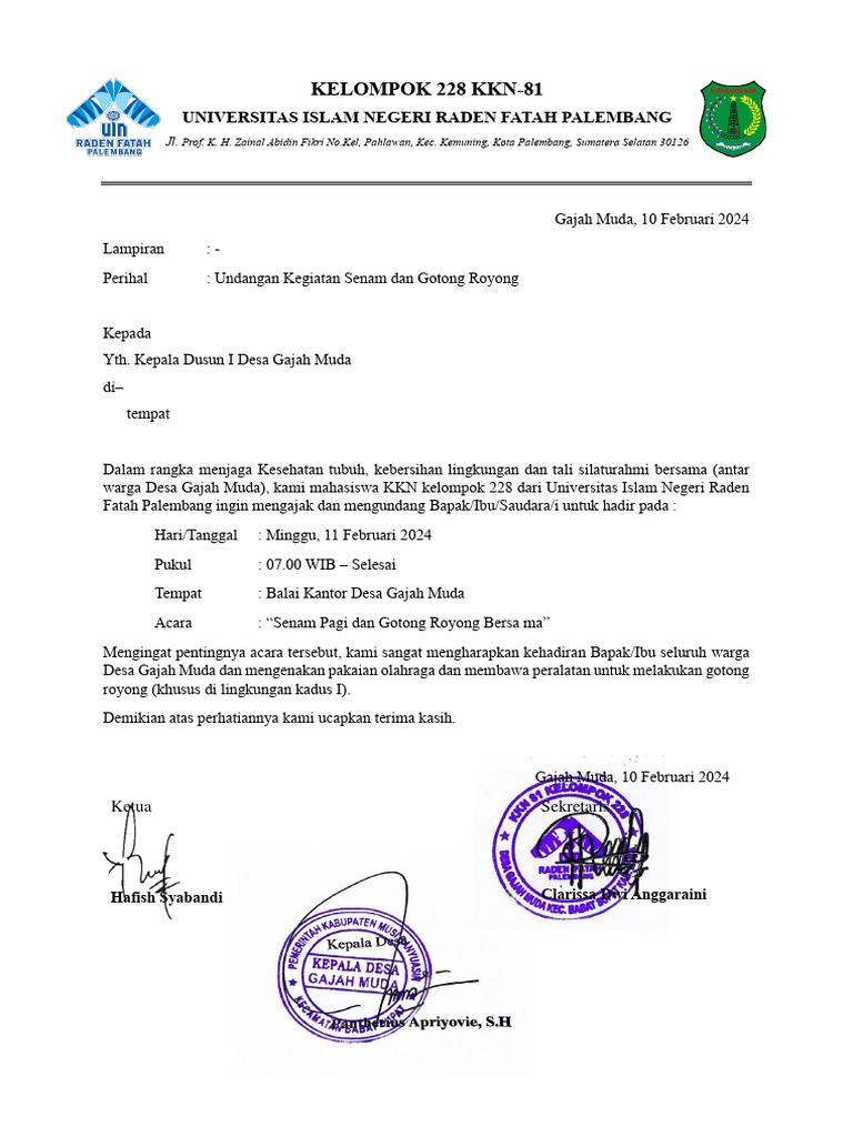 Surat Undangan Senam Dan Gotong Royong Kadus I | PDF