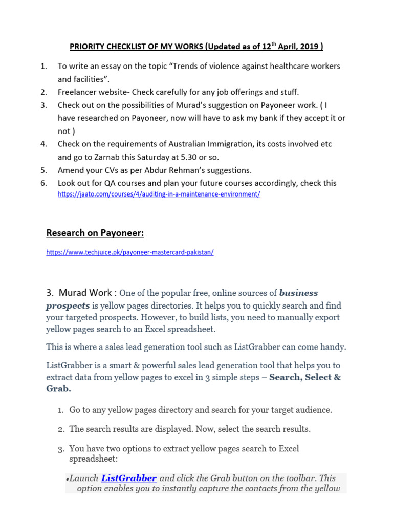 Work Priority Checklist April 2019 | PDF | Microsoft Excel | Computing