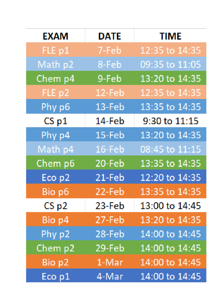 exam schedule | PDF