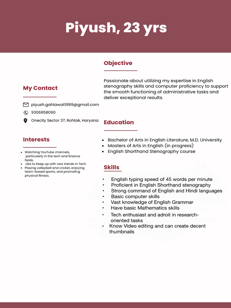 Piyush Resume | PDF | Shorthand | Human Communication