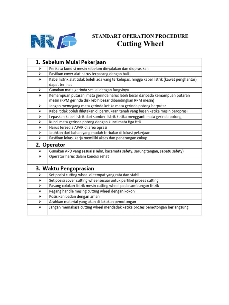 Standart Operation Procedure Cutting Wheel | PDF | Komputer | Teknologi ...