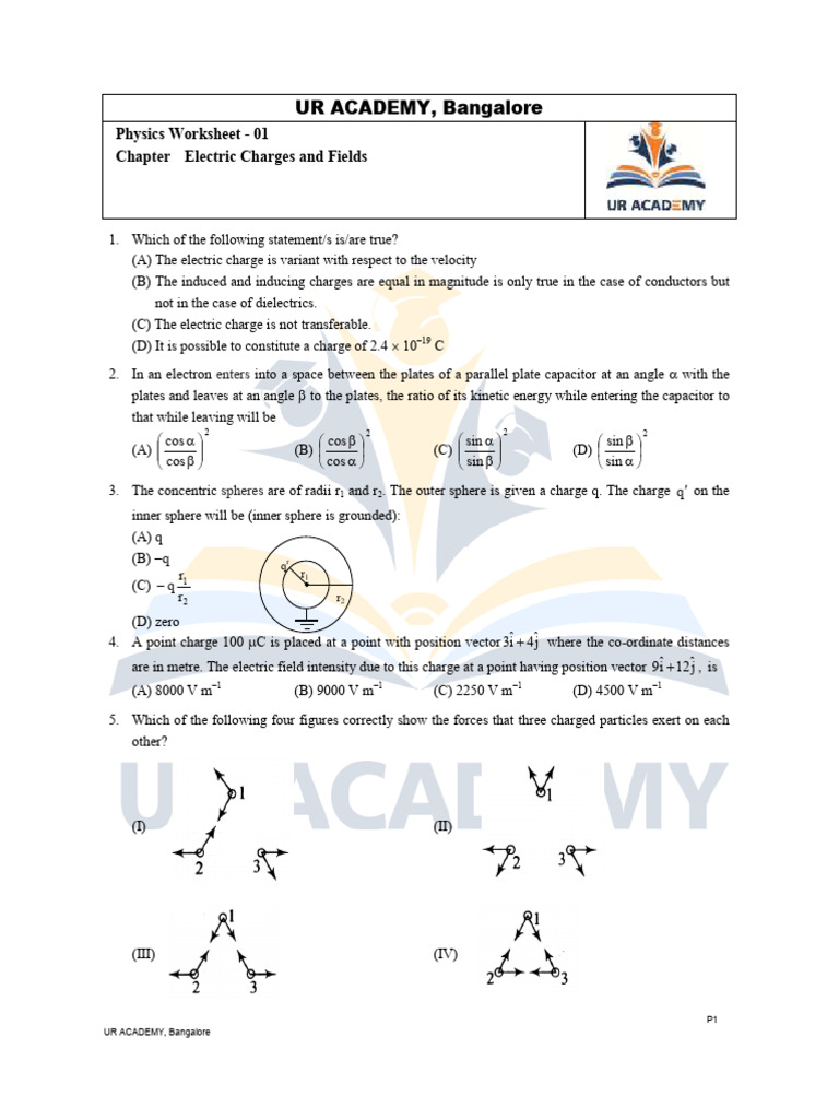 Worksheet (01) - Electric Charges and Fields (KP) | Download Free PDF ...