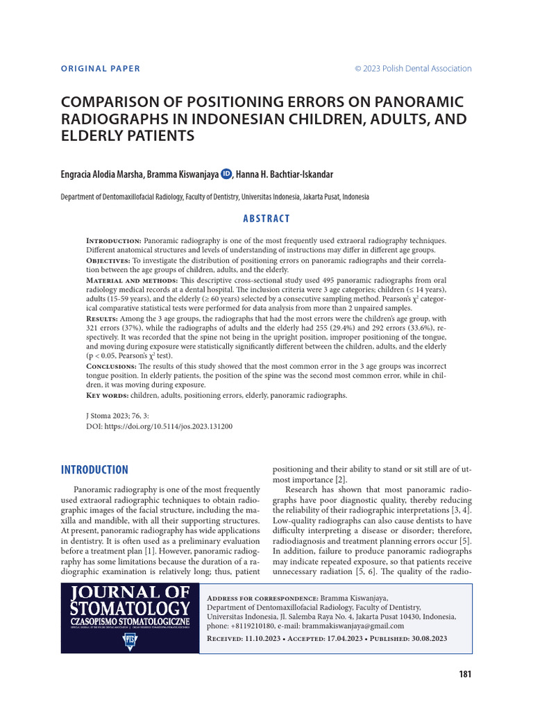 Comparison of positioning errors on panoramic radiographs in Indonesian children, adults, and ...