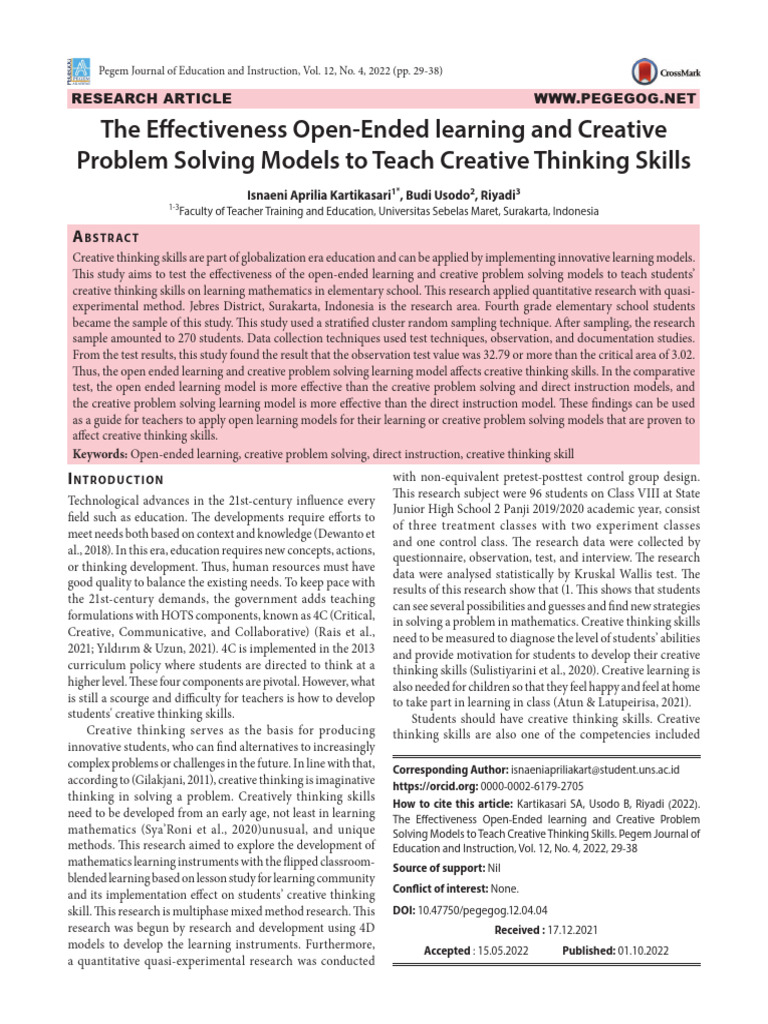 The Effectiveness Open-Ended Learning and Creative Problem Solving ...