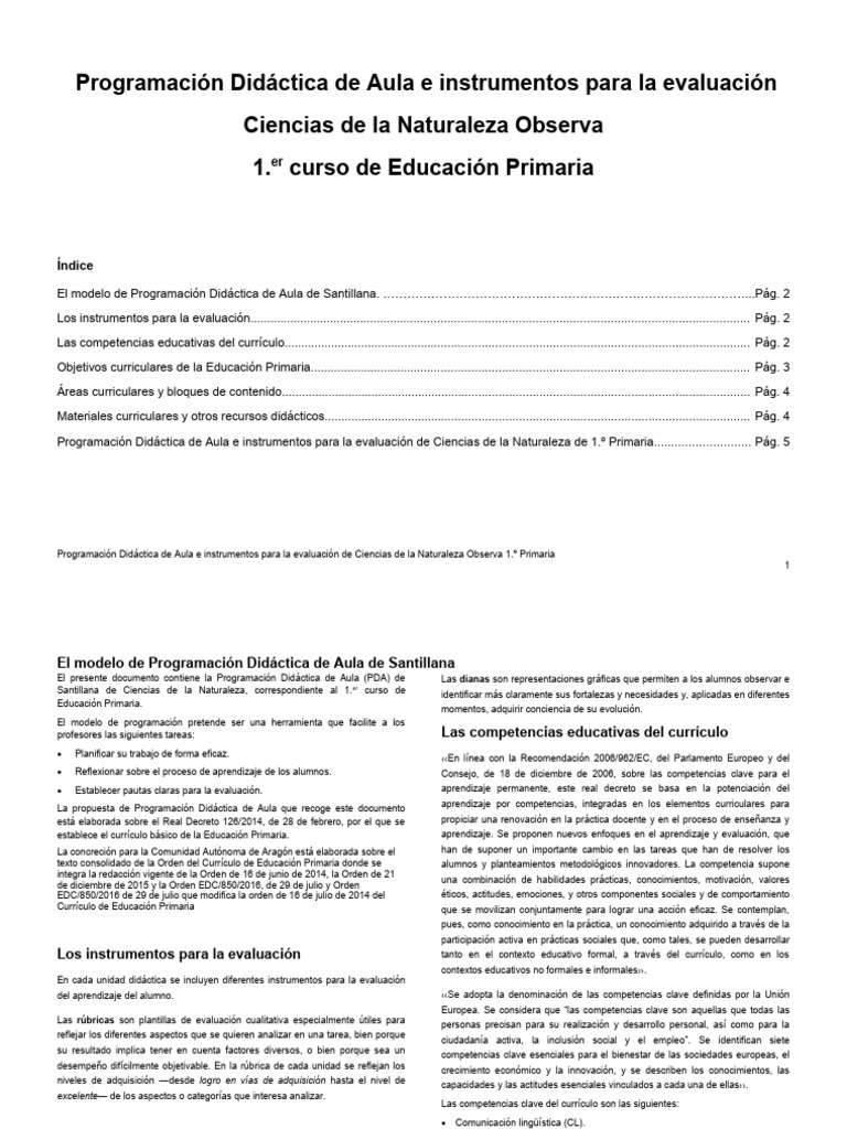 Pda CCNN Observa SHC Arag N 1pri | PDF | Plan de estudios | Evaluación