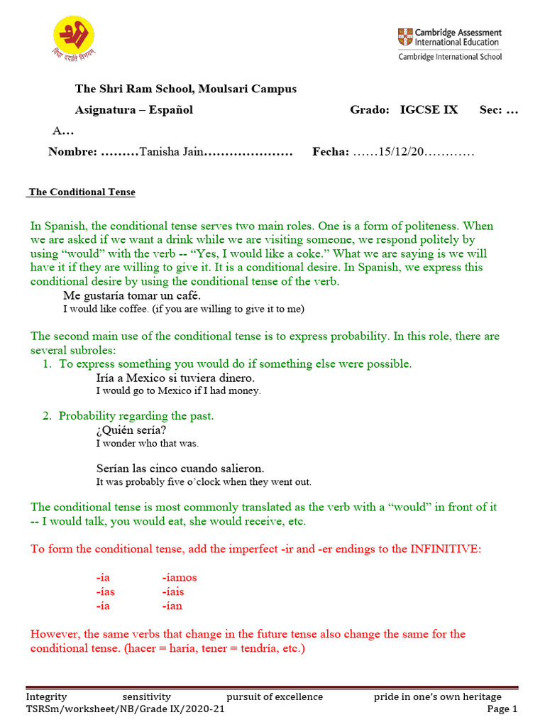 Conditional Tense Explanation | PDF | Grammatical Tense | Semantic Units