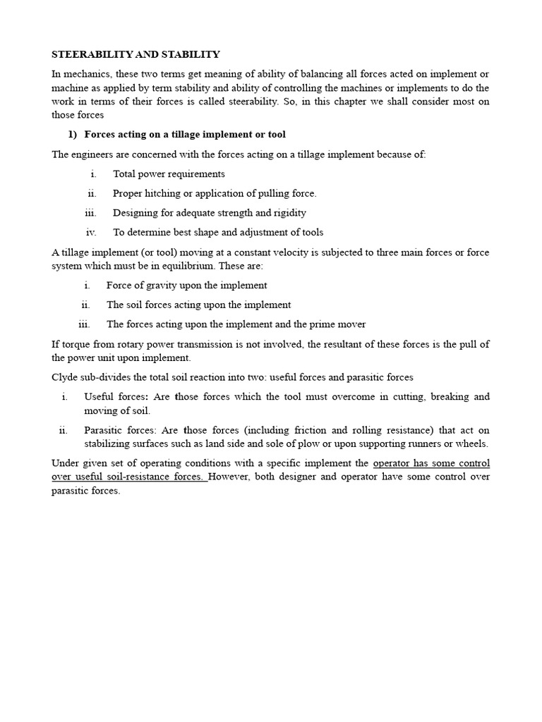 Steerability and Stability | PDF | Force | Plough