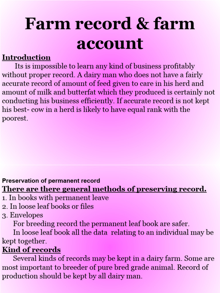 Dairy Farm Record Keeping Guide | PDF