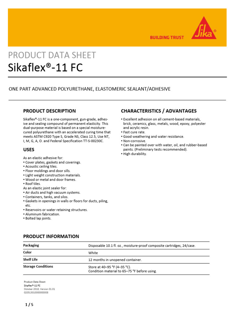 Sikaflex 11FC Technical Data Sheet | PDF | Paint | Polyurethane