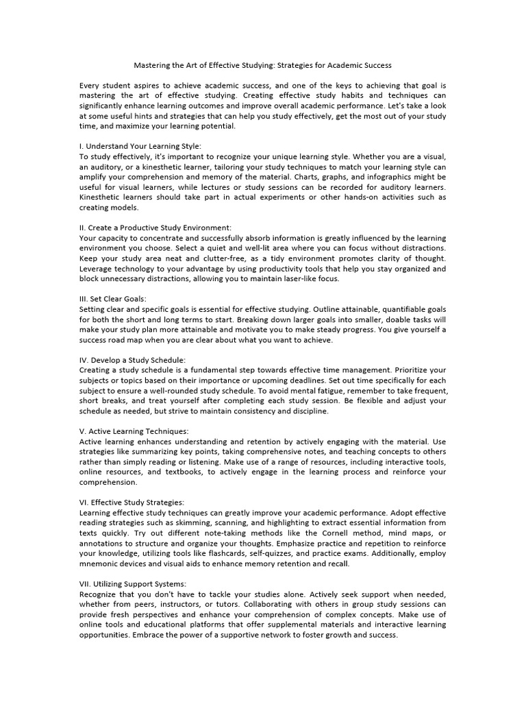 Mastering The Art of Effective Studying | PDF | Learning | Reading Comprehension