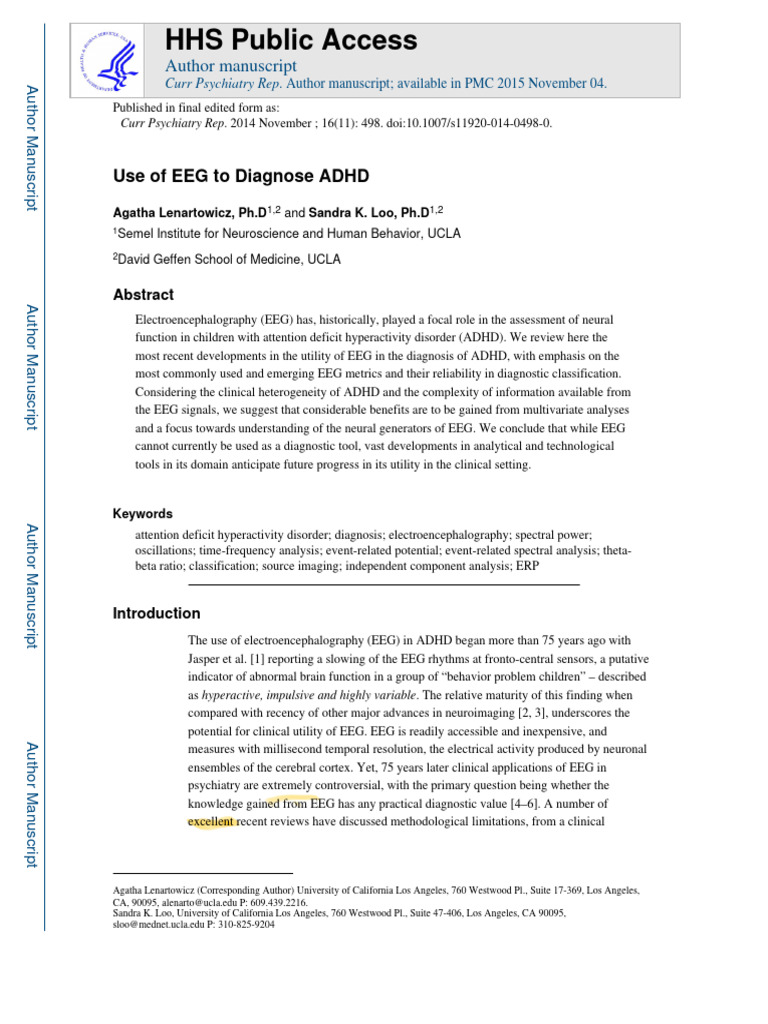 2015 Use of EEG To Diagnose ADHD MARKED | PDF | Electroencephalography | Event Related Potential