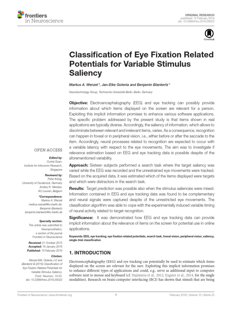 2016 Classification of Eye Fixation Related Potentials For Variable Stimulus Saliency | PDF ...