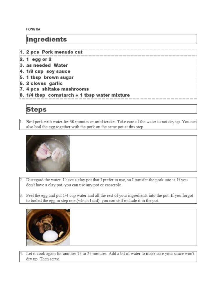 Easy Hong Ba Recipe | PDF | Cooking, Food & Wine | Wellness