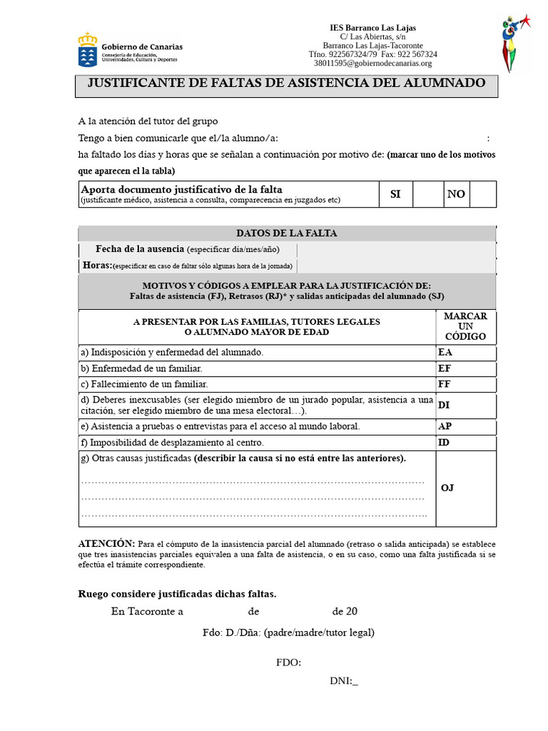 Modelo Justificacion de Faltas | PDF