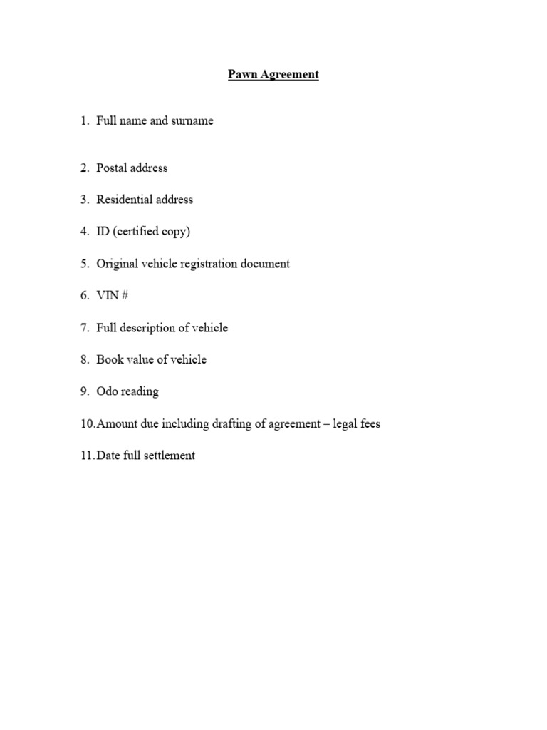 Vehicle Pawn Agreement Guide | PDF