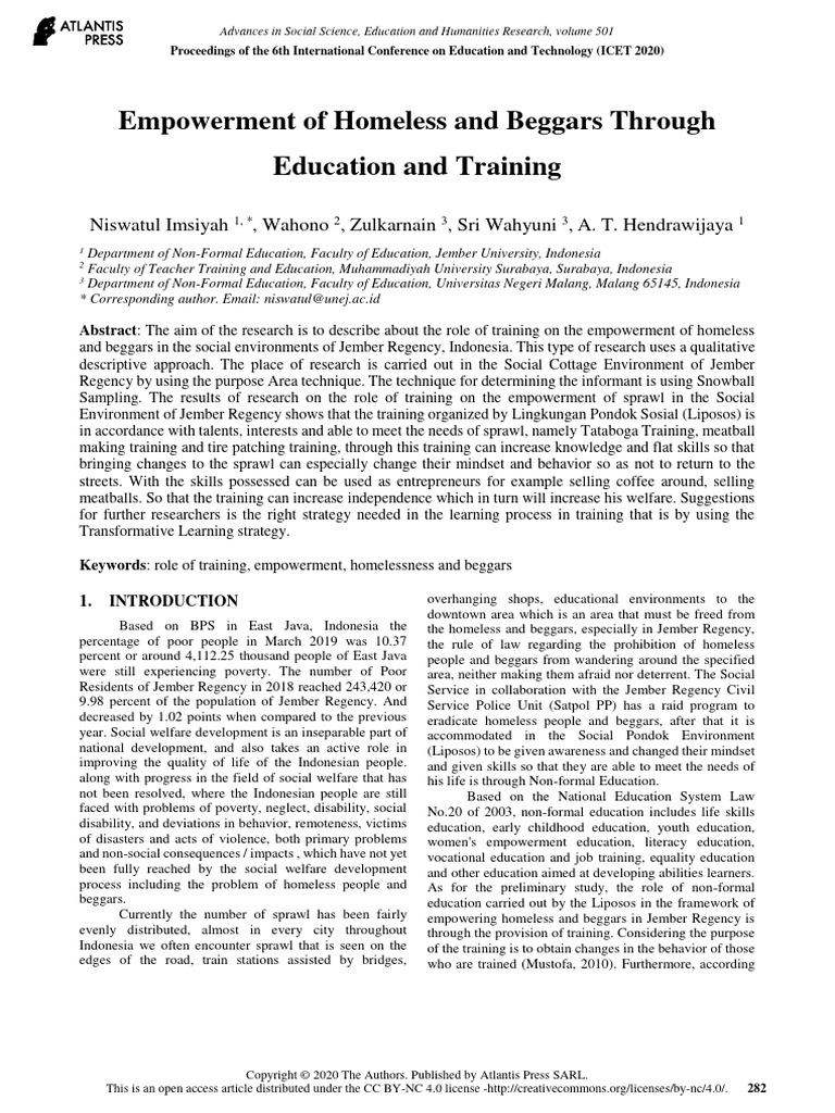 Empowerment of Homeless and Beggars Through Educat | PDF | Empowerment ...