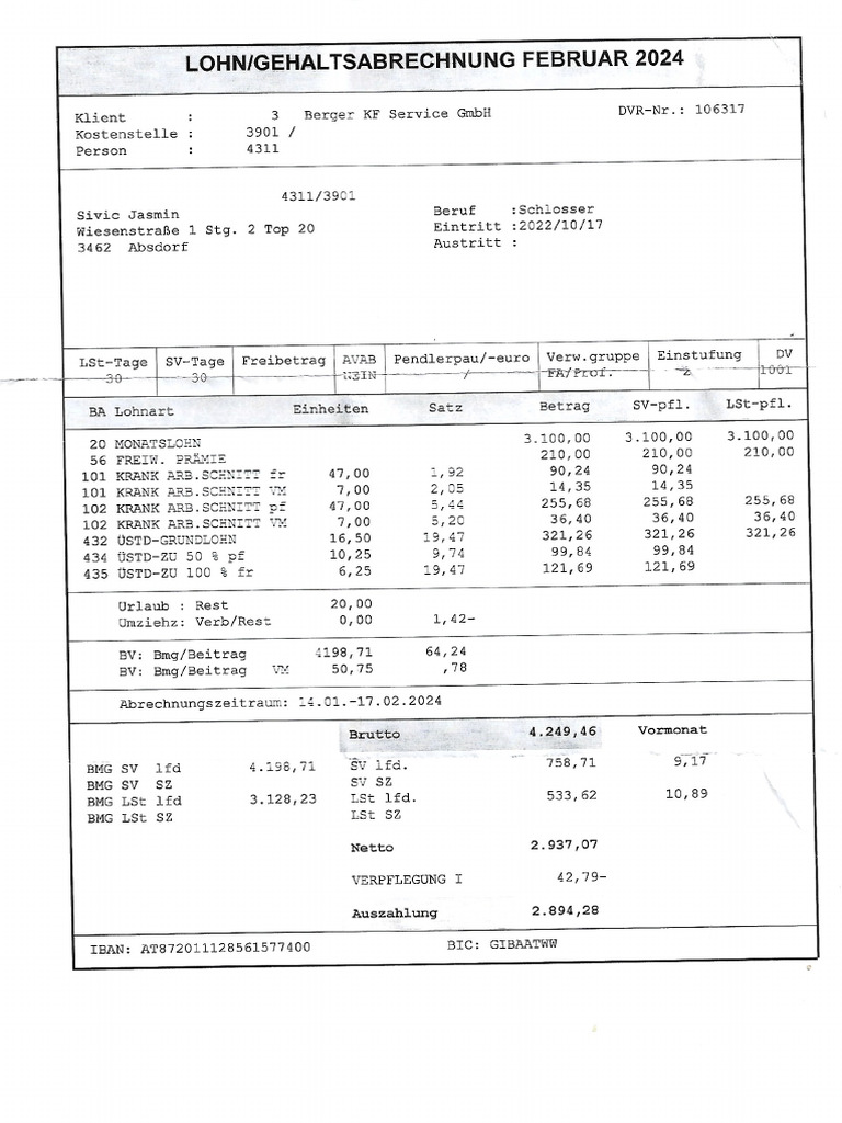 Gehaltsabrechnung Febuar 2024 | PDF
