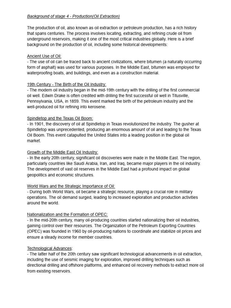 Stage 4 - Production (Oil Extraction) Background and Introduction | PDF ...