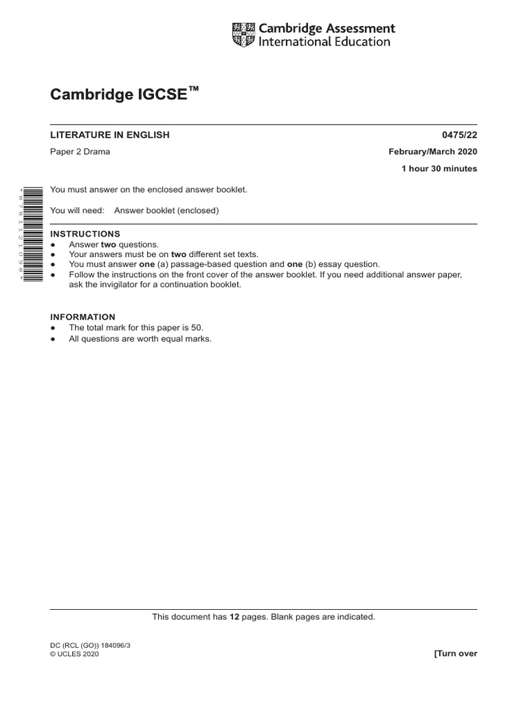 March 2020 Lit Drama Questions Helpful | PDF | Characters In Romeo And ...