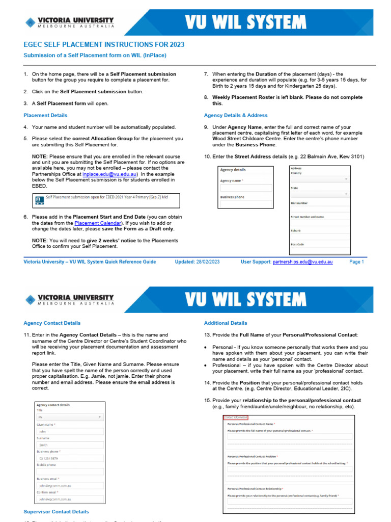 EGEC WIL Self Placement Instructions 2023 | PDF | Career & Growth