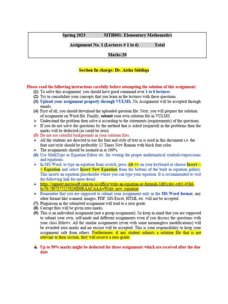 DR Aisha Siddiqa MTH001 Assignment Abdullah Anwar | PDF