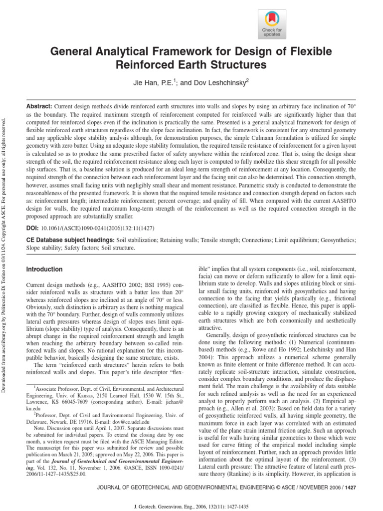 Han_2006_General Analytical Framework for Design of FlexibleReinforced Earth Structures | PDF ...