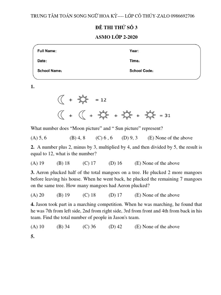 THÚY- ĐỀ THI THỬ SỐ 3 ASMO L2-2020 | PDF