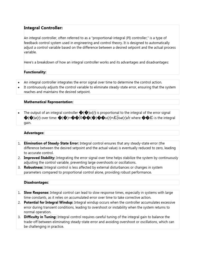 Integral Controller and Derivative Controller | PDF