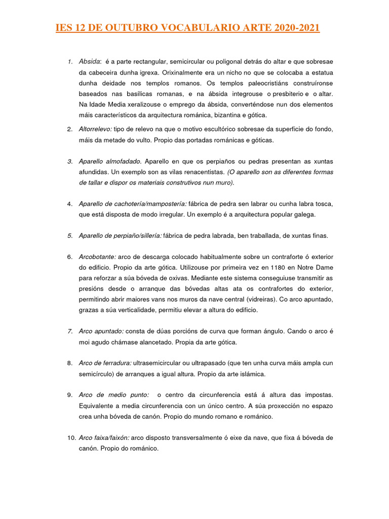 H. Arte - Vocabulario | PDF